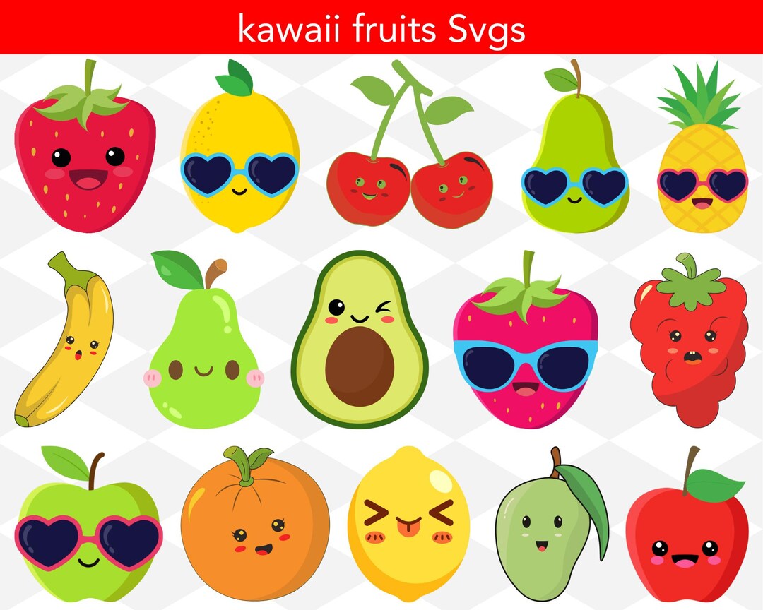 Kawaii Fruit Svg, Kawaii Fruit Clipart, Tropical Fruit Svg, Happy Fruit ...