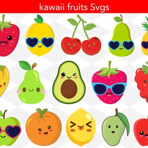 Kawaii Fruit Svg, Kawaii Fruit Clipart, Tropical Fruit Svg, Happy Fruit ...