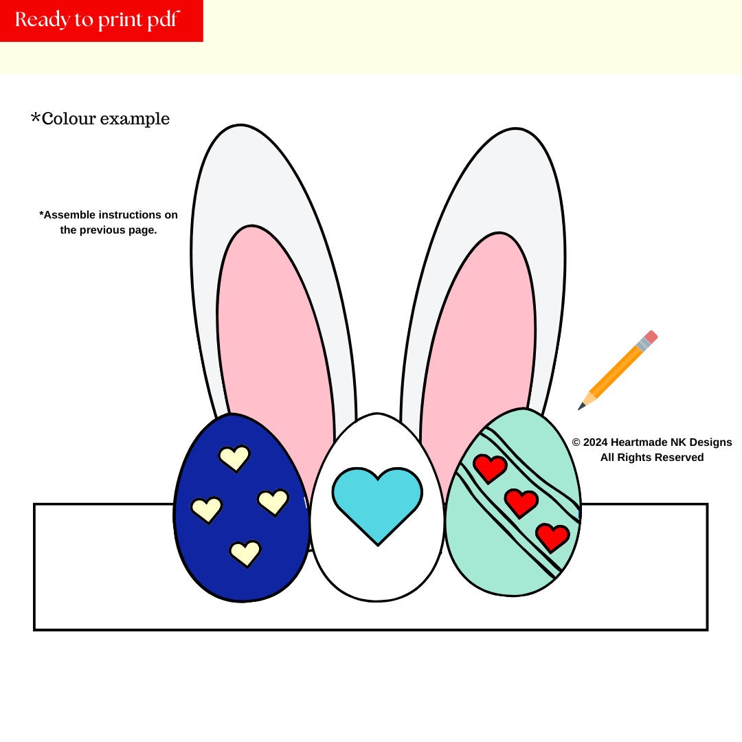 Easter Bunny Crown Colouring Paper Printable Template Hat Kids Craft ...