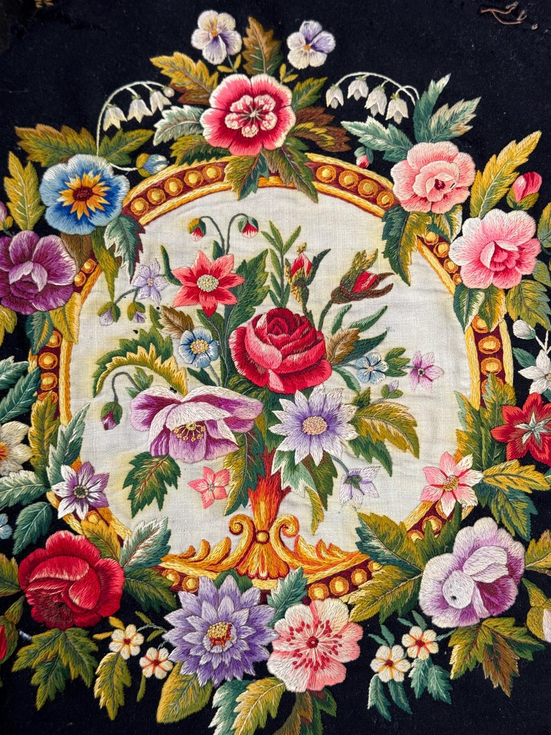Circa 1850s Italian Handmade Embroidery | Floral Upholstery Fabric ...
