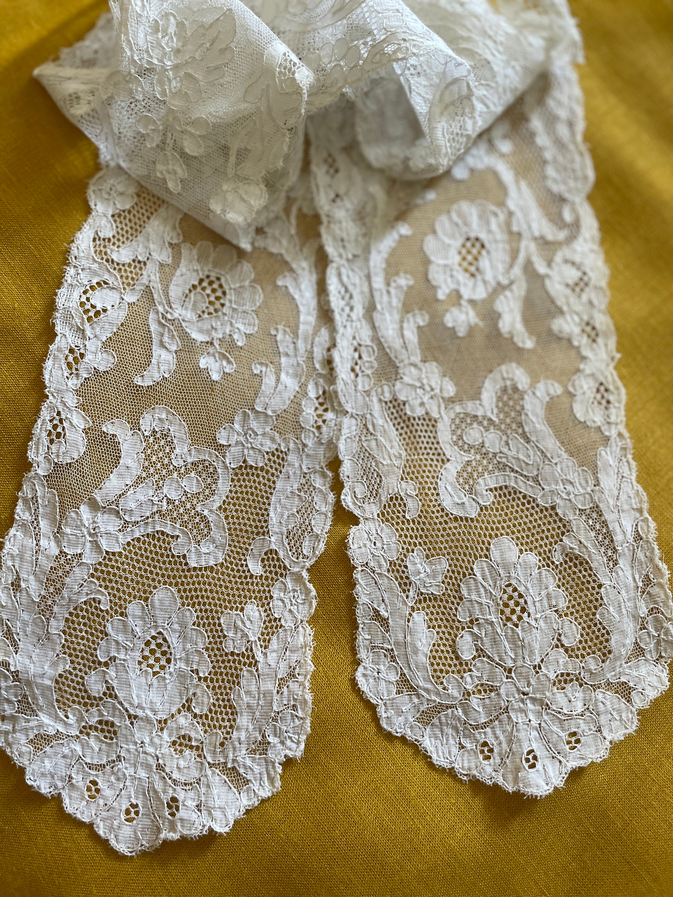 Antique 1800s Lace Lappets, White, Early Example of Machine Lace ...