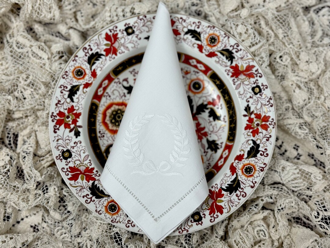 Six (6) Vintage Italian Table Napkins, Handmade Embroidery and Ajour ...