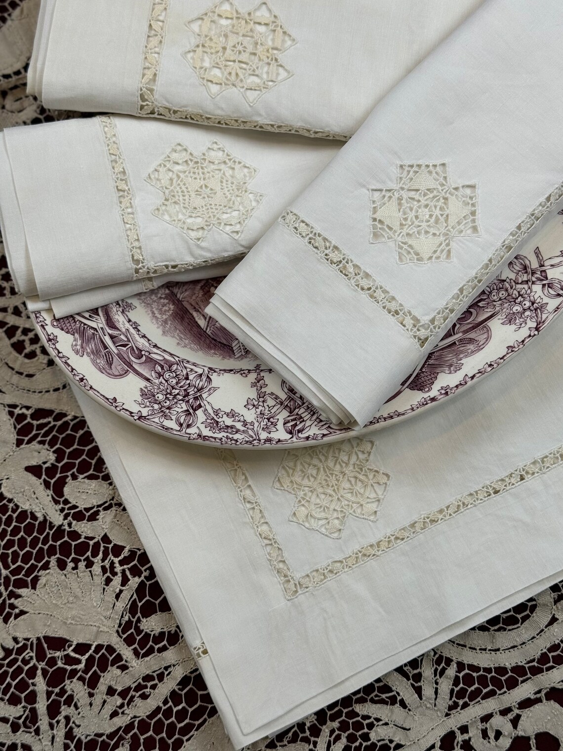 Rare Find! Four (4) Antique French Napkins, Handmade Reticella and ...