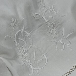 HUGE Antique Italian Linen Bed Sheet, Handmade Monogrammed Embroidery ...