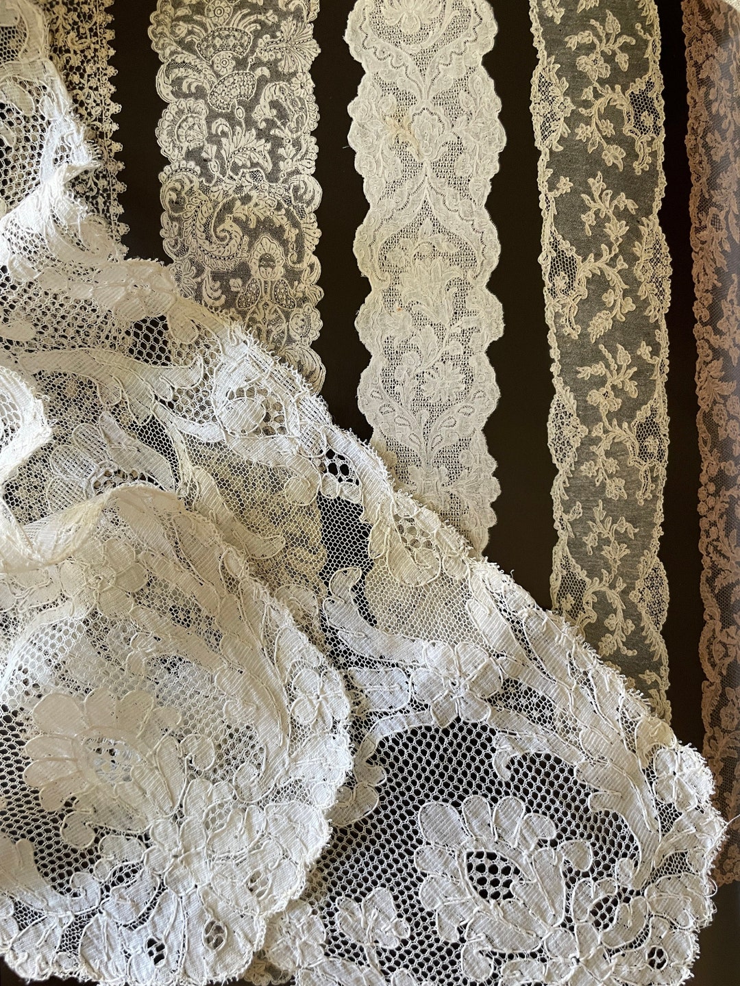 Antique 1800s Lace Lappets, White, Early Example of Machine Lace ...