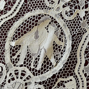 1800s HANDMADE Italian Needle Lace Insert, Figural Lace, Grotesque and ...