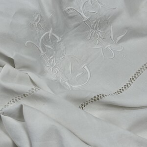 HUGE Antique Italian Linen Bed Sheet, Handmade Monogrammed Embroidery ...