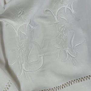 HUGE Antique Italian Linen Bed Sheet, Handmade Monogrammed Embroidery ...
