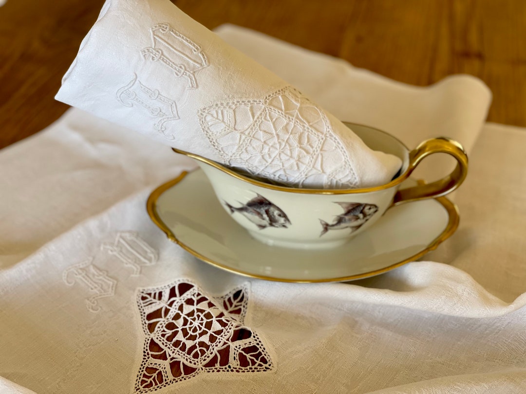 EXTRAORDINARY Pair of 1800s French Napkins, Damask Weaving With Hunting ...