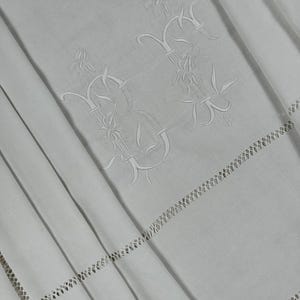 HUGE Antique Italian Linen Bed Sheet, Handmade Monogrammed Embroidery ...