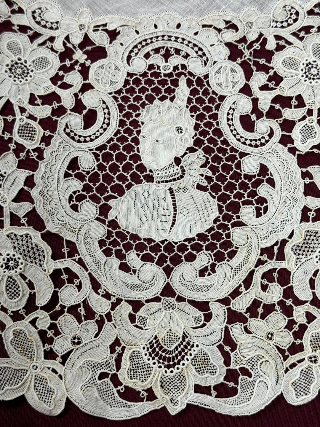 Rare Find 1800s Venice Needle Lace Cloth, Handmade, Round Tablecloth or ...