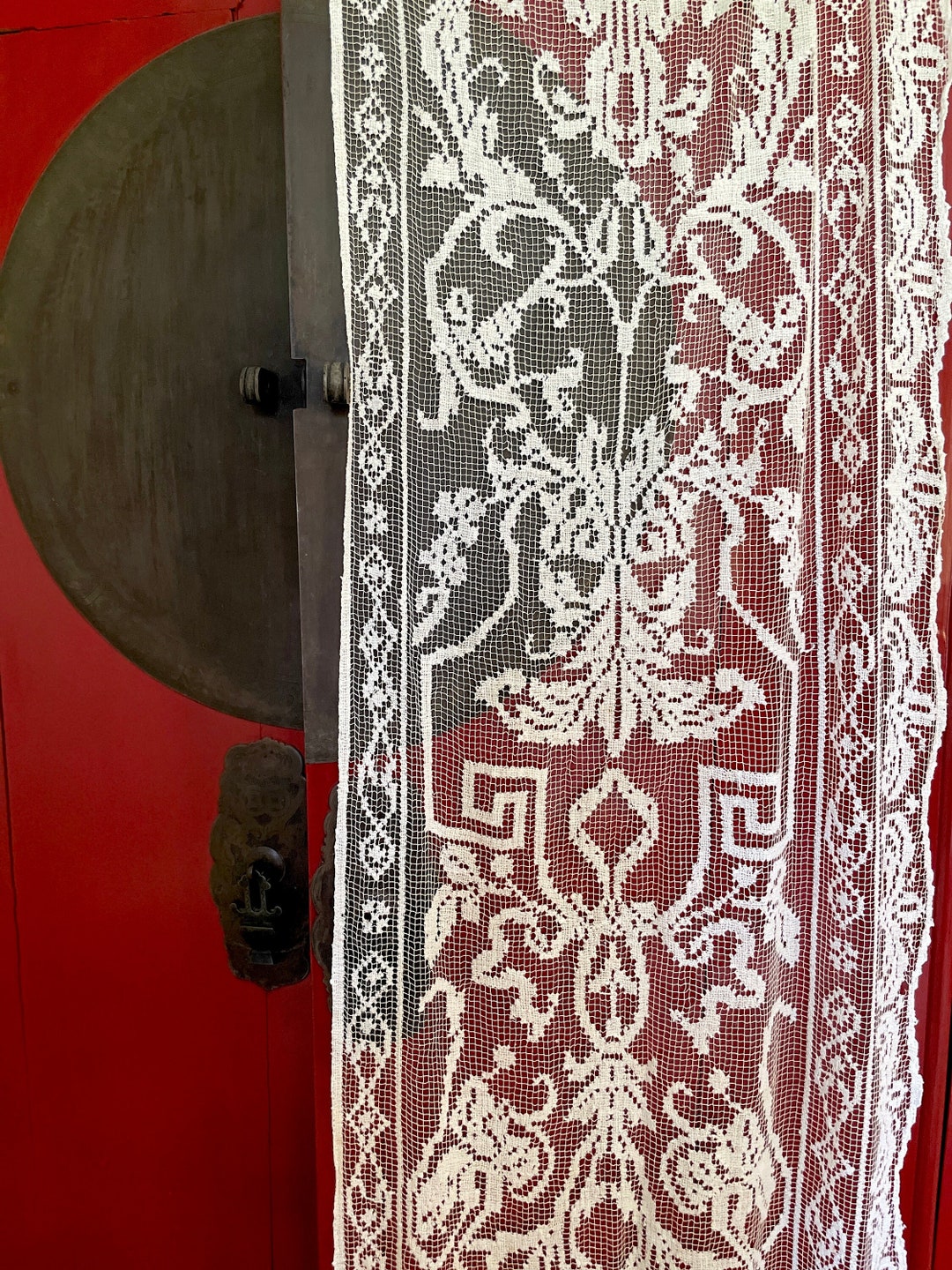 Rare! Antique Italian Lace Panel, Handmade Filet, Linen Thread, Late ...