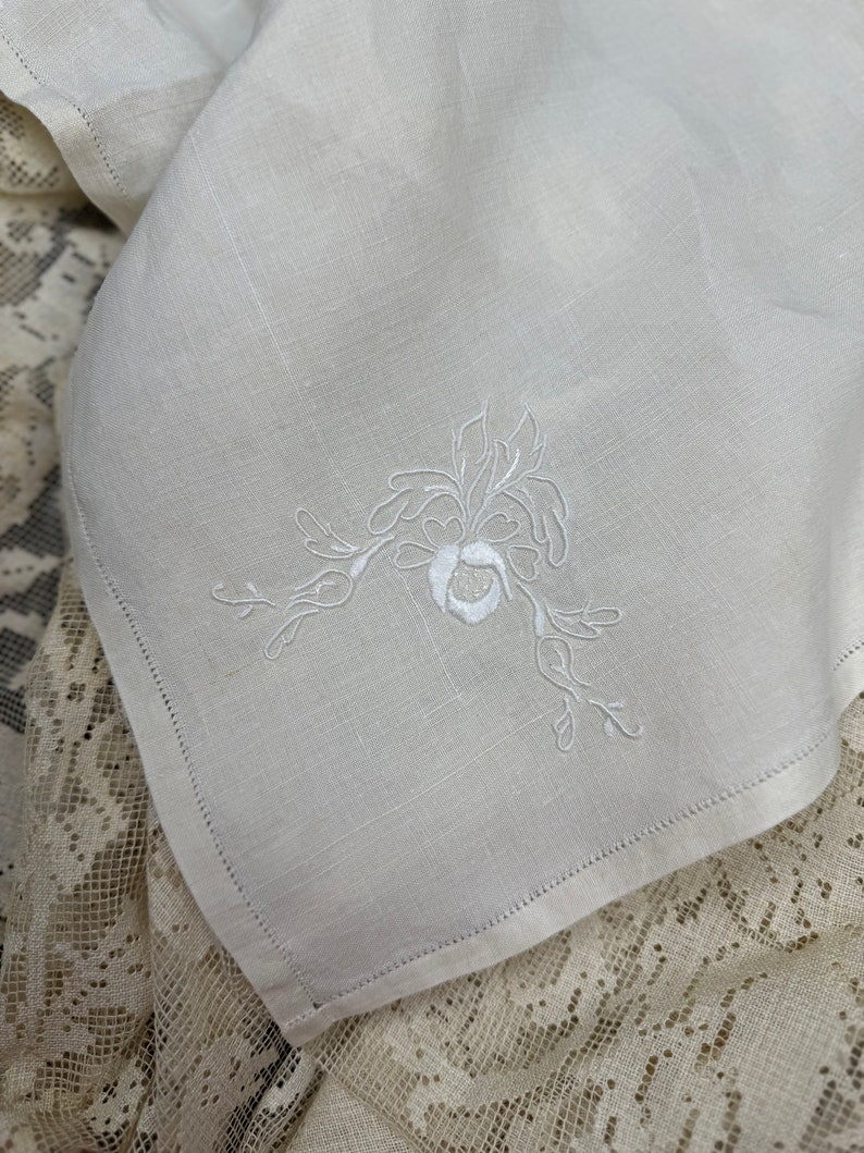 Four (4) Vintage Italian Table Napkins, Handmade Embroidery, Ecru Fine ...