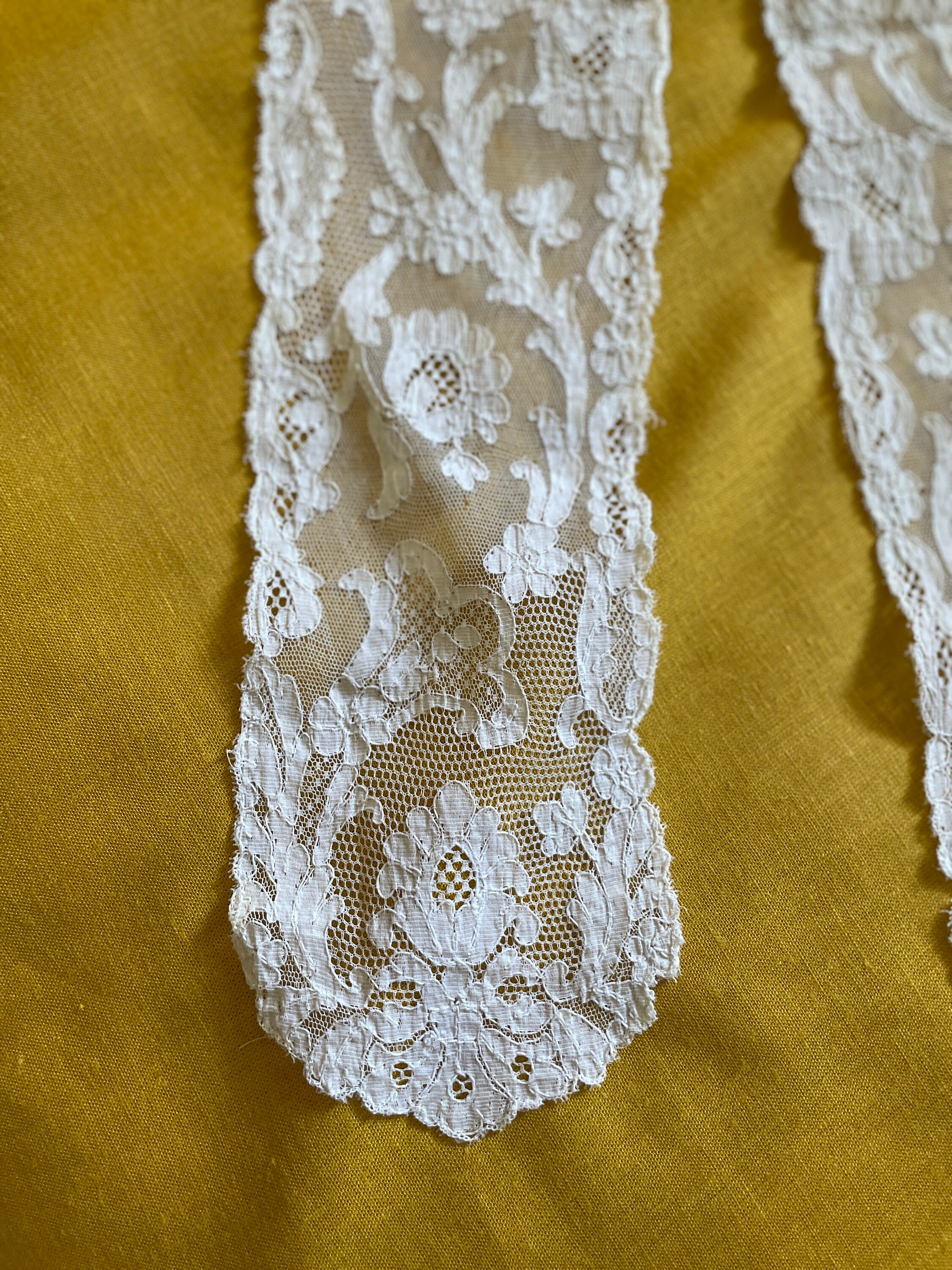 Antique 1800s Lace Lappets, White, Early Example of Machine Lace ...