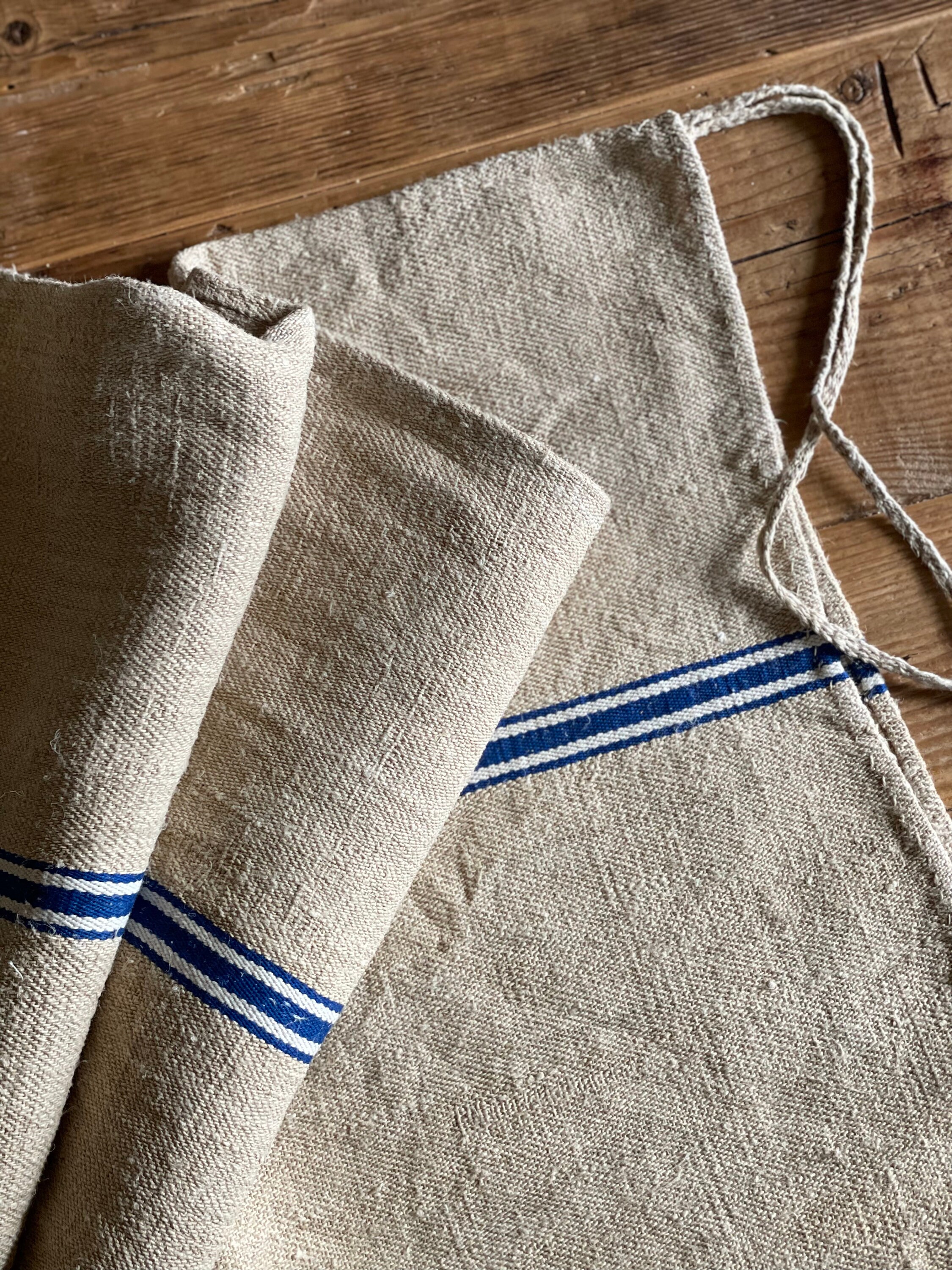 Antique Grain Sack With Central Blue/white Stripes - Homespun/handwoven ...