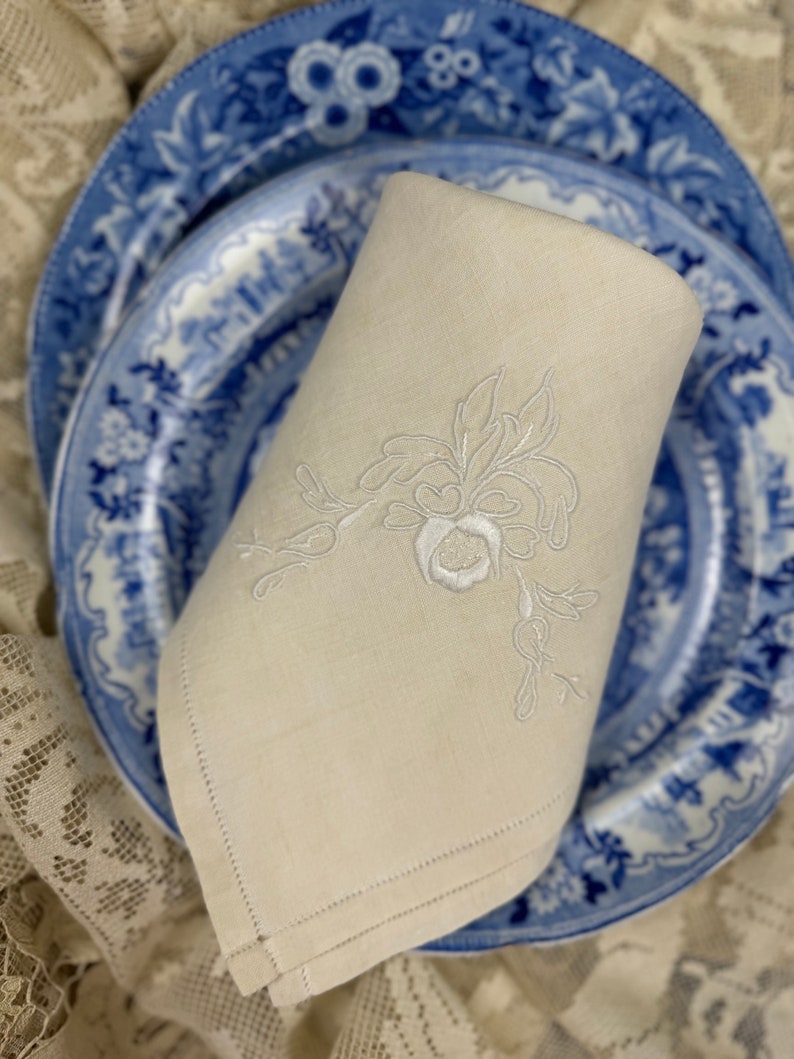 Four 4 Vintage Italian Table Napkins, Handmade Embroidery, Ecru Fine ...