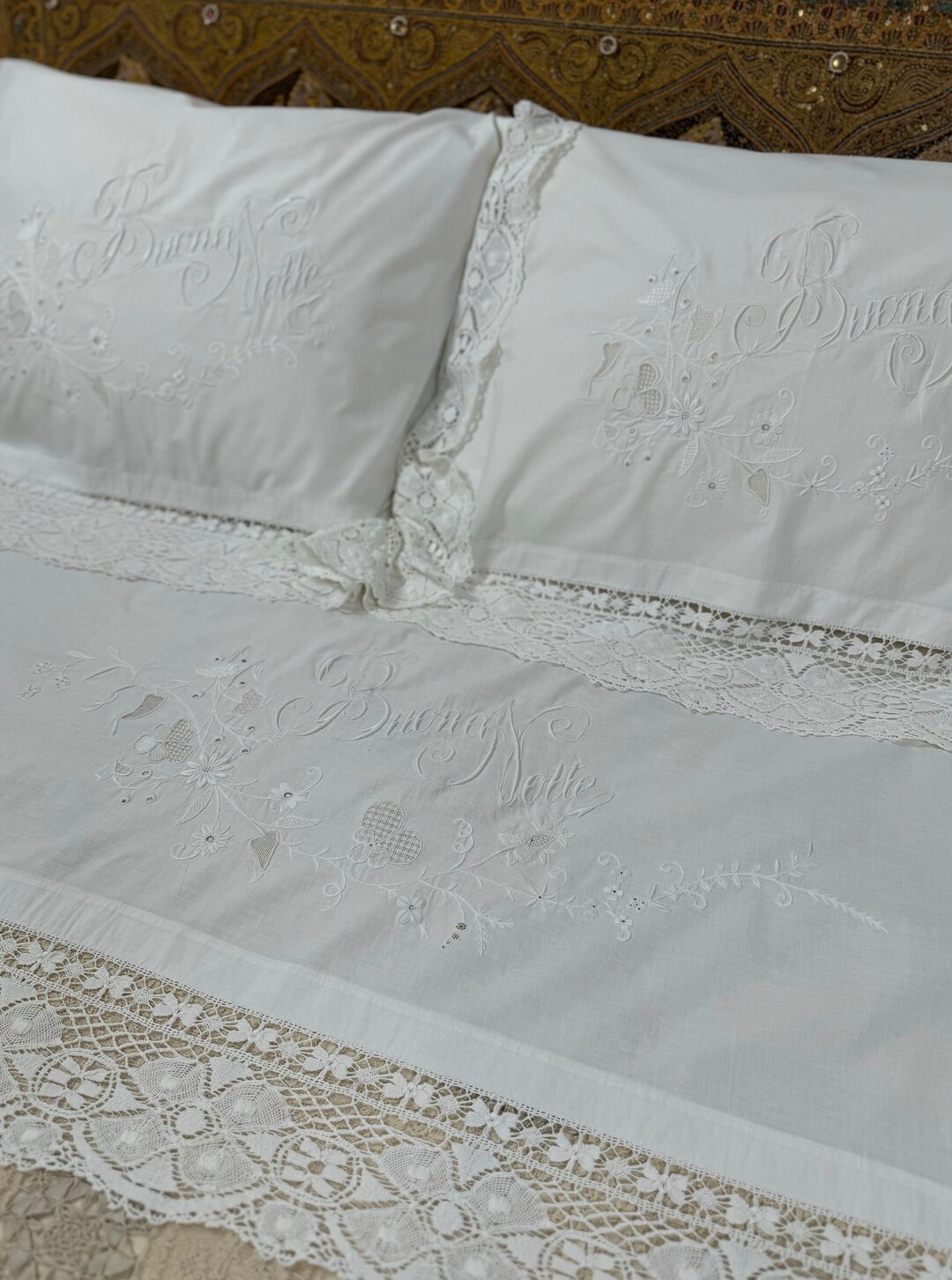1800s "false" Bedding, 3-piece OVERLAY DECORATIVE Set, White Cotton and ...
