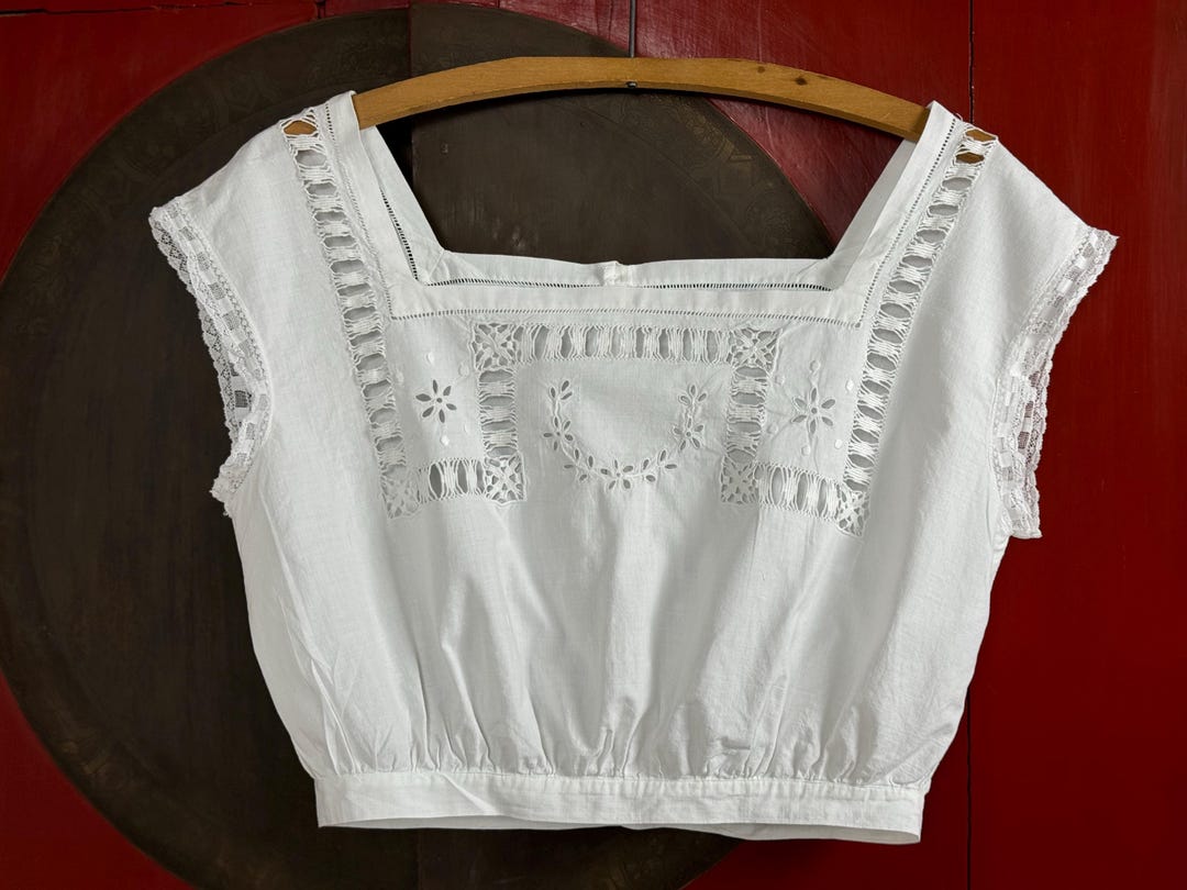 Antique SICILIAN Handmade Crop Top, Early 1900s, Embroidery and Lace ...