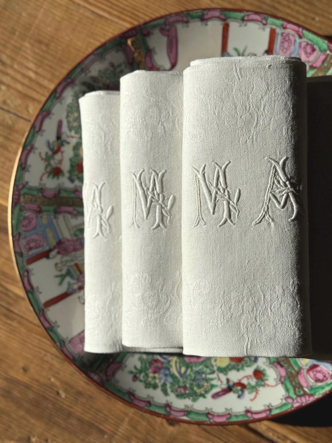 Antique Set of 6 French Napkins | Handmade MA Monogram Embroidery ...