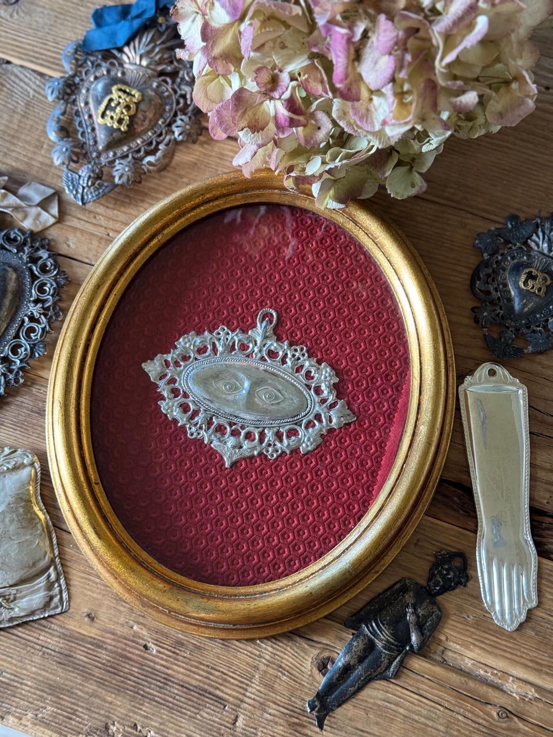 Authentic Vintage Italian Ex Voto With Golden Frame, Eyes, Christian ...