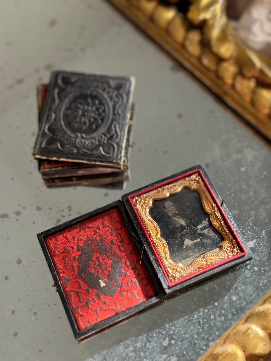 Two (2) Ninth-plate Hand-tinted Ambrotype or Tintype Cased Photos of ...