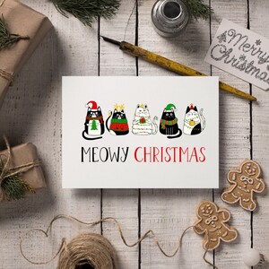 Funny Cat Christmas Card Meowy Christmas Set of 1, 10, 30, and 50 ...