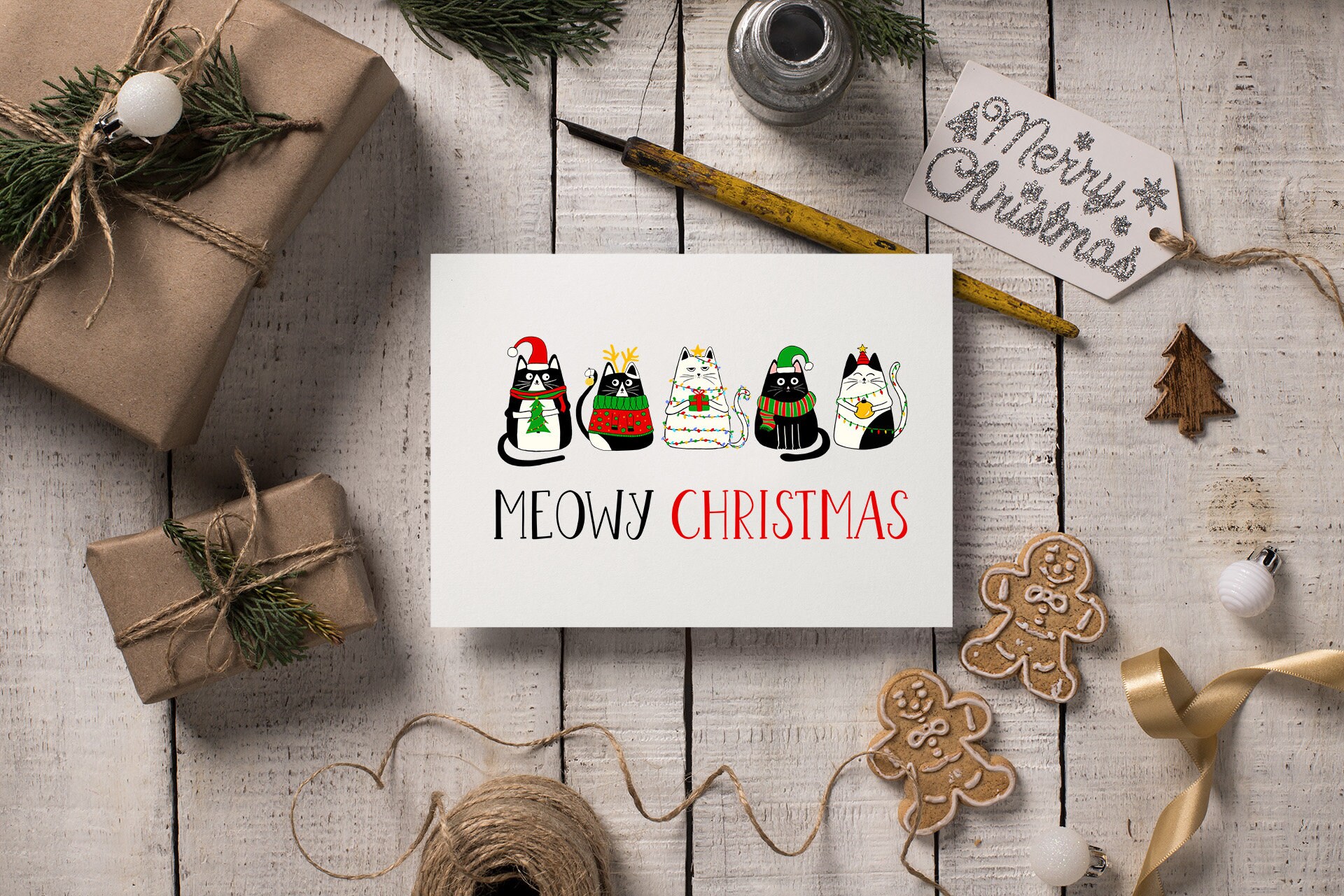 Funny Cat Christmas Card Meowy Christmas Set of 1 10 30 - Etsy