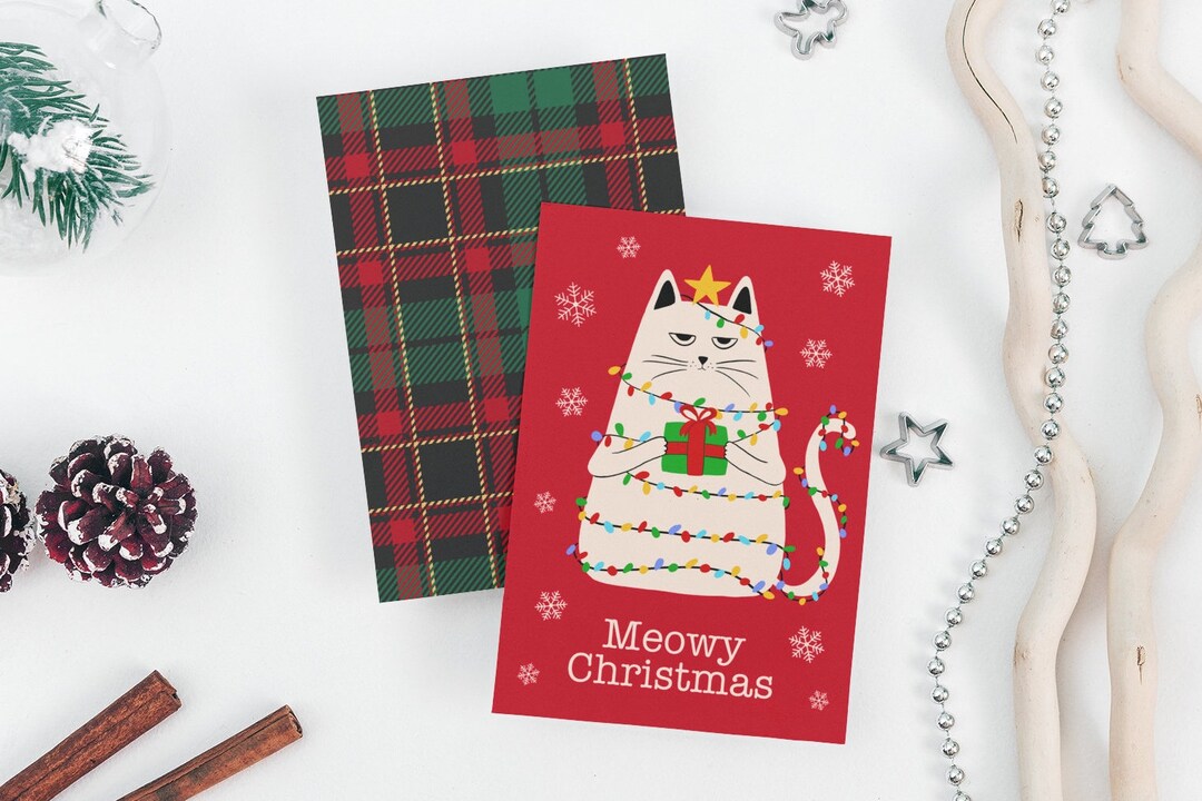 Cat Christmas Cards | Set of 1, 10, 30, and 50 | Double Coated and ...