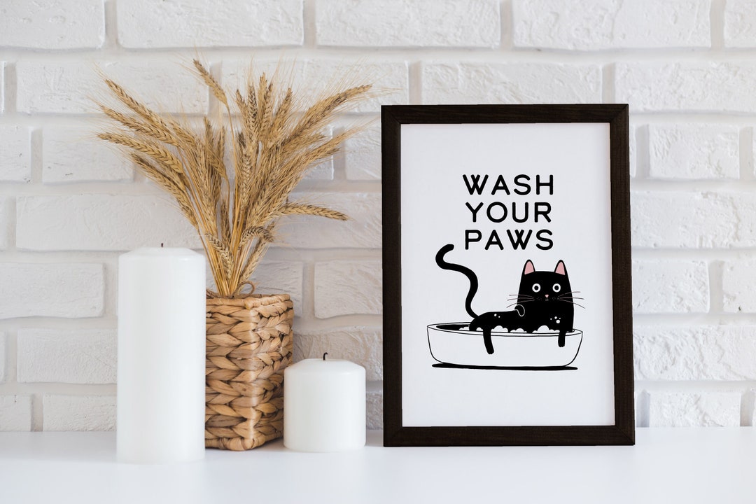 Wash Your Paws | Bathroom Cat Art Print | Pet Portrait Cat Wall Decor ...