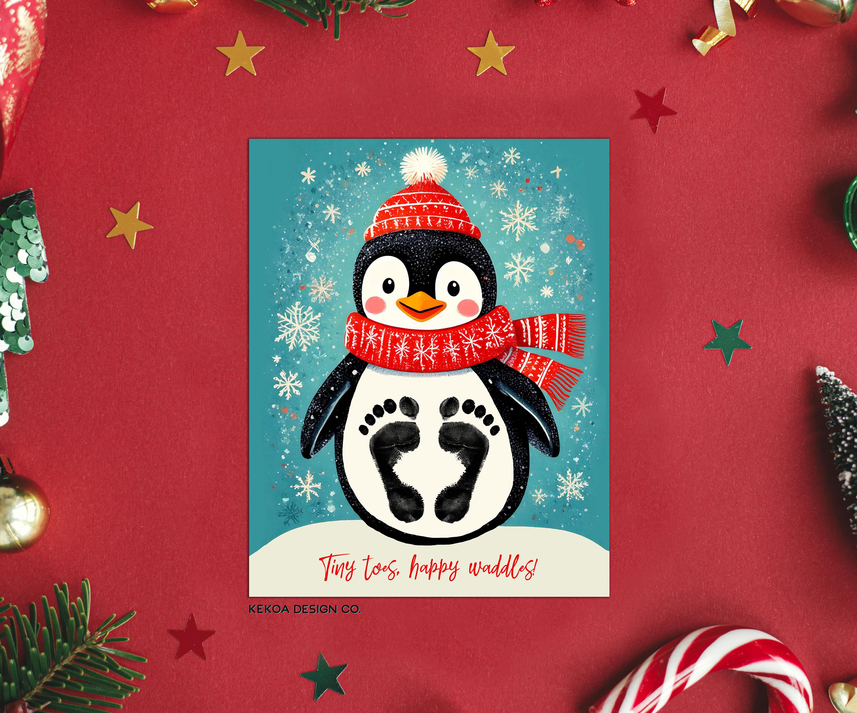 Christmas Footprint Art, Penguin Feet, Craft for Kids Baby Toddler, Mom ...