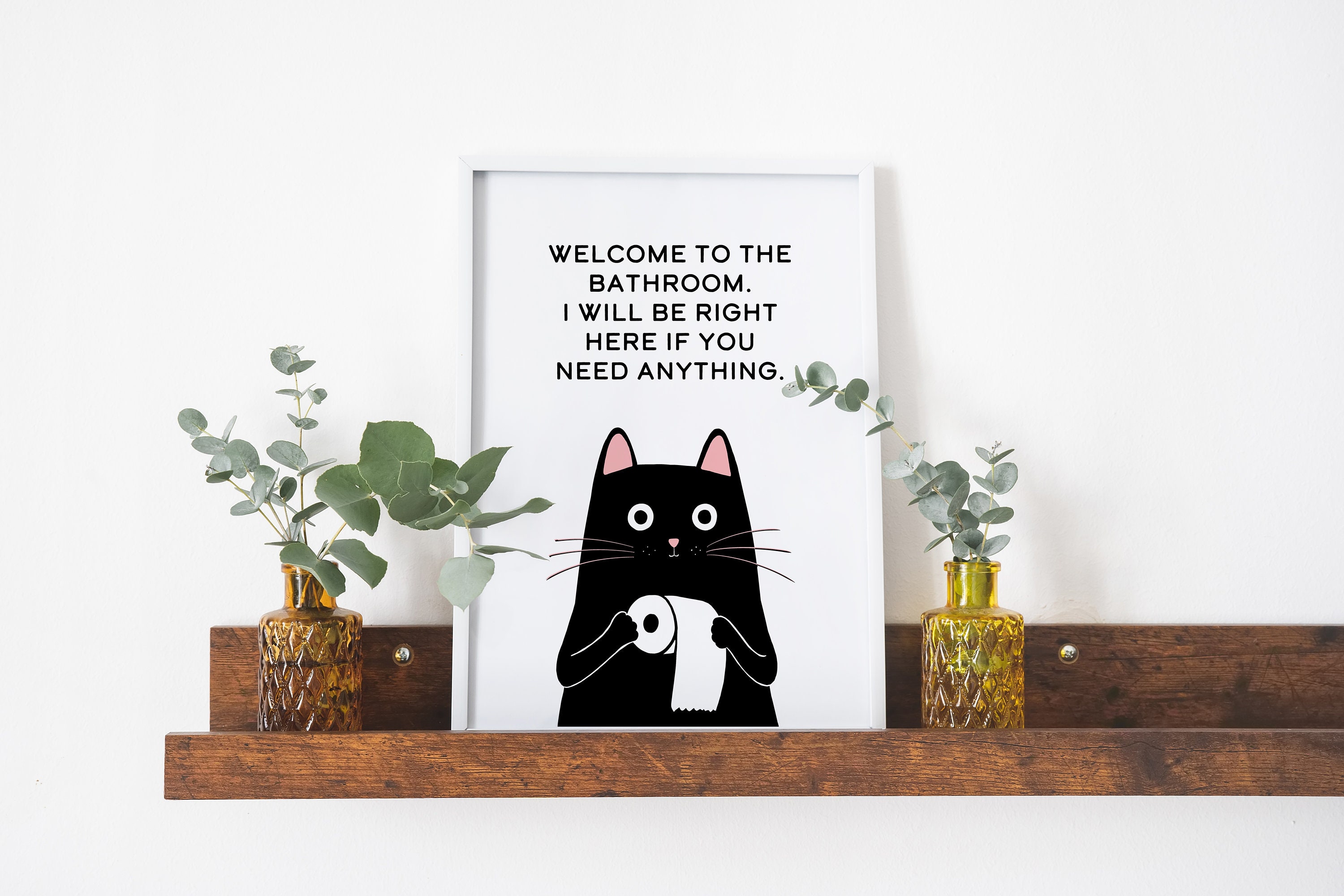 Bathroom Cat Art Print | Welcome to the Bathroom | Pet Portrait Cat ...