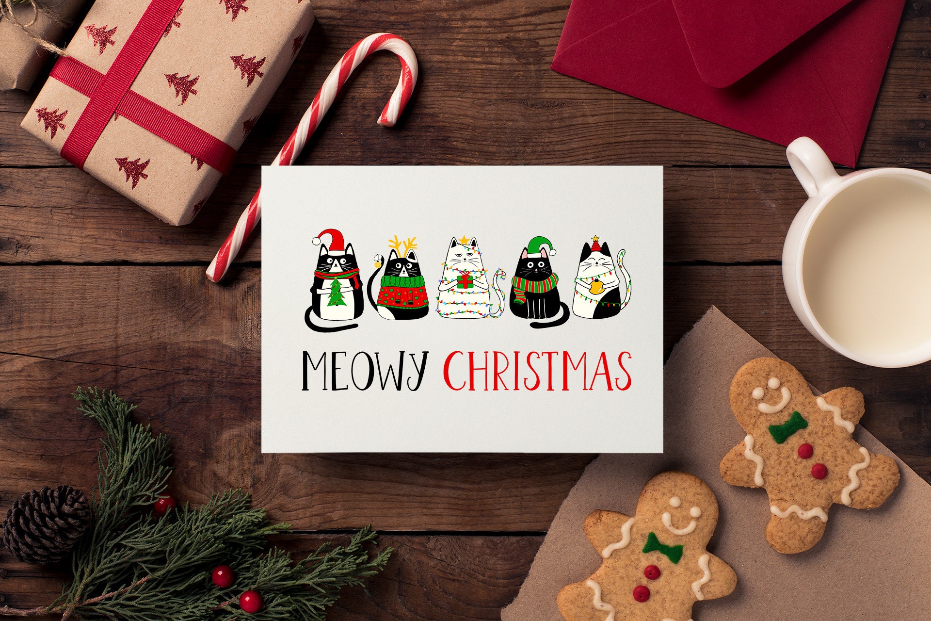 Funny Cat Christmas Card Meowy Christmas Set of 1 10 30 - Etsy