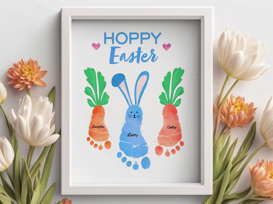 Easter Footprint Keepsake Art, Digital Download for 3 Kids Sibling Art ...