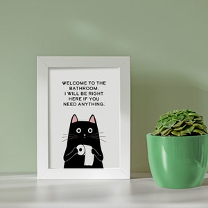 Bathroom Cat Art Print | Welcome to the Bathroom | Pet Portrait Cat ...