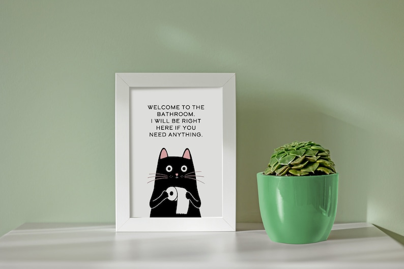 Bathroom Cat Art Print | Welcome to the Bathroom | Pet Portrait Cat ...
