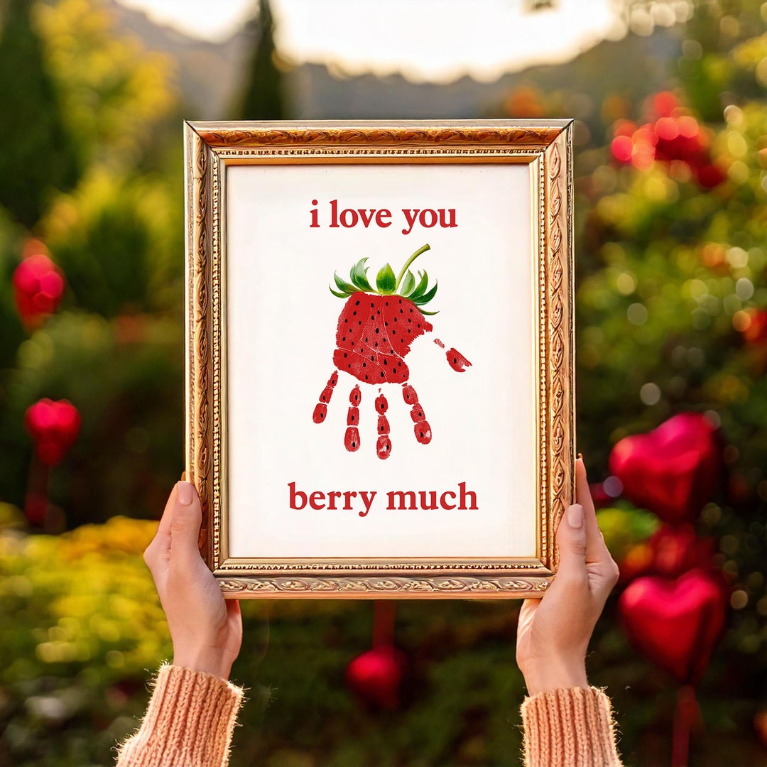 Strawberry Handprint Paint Art, I Love You Berry Much, Craft for Kids ...