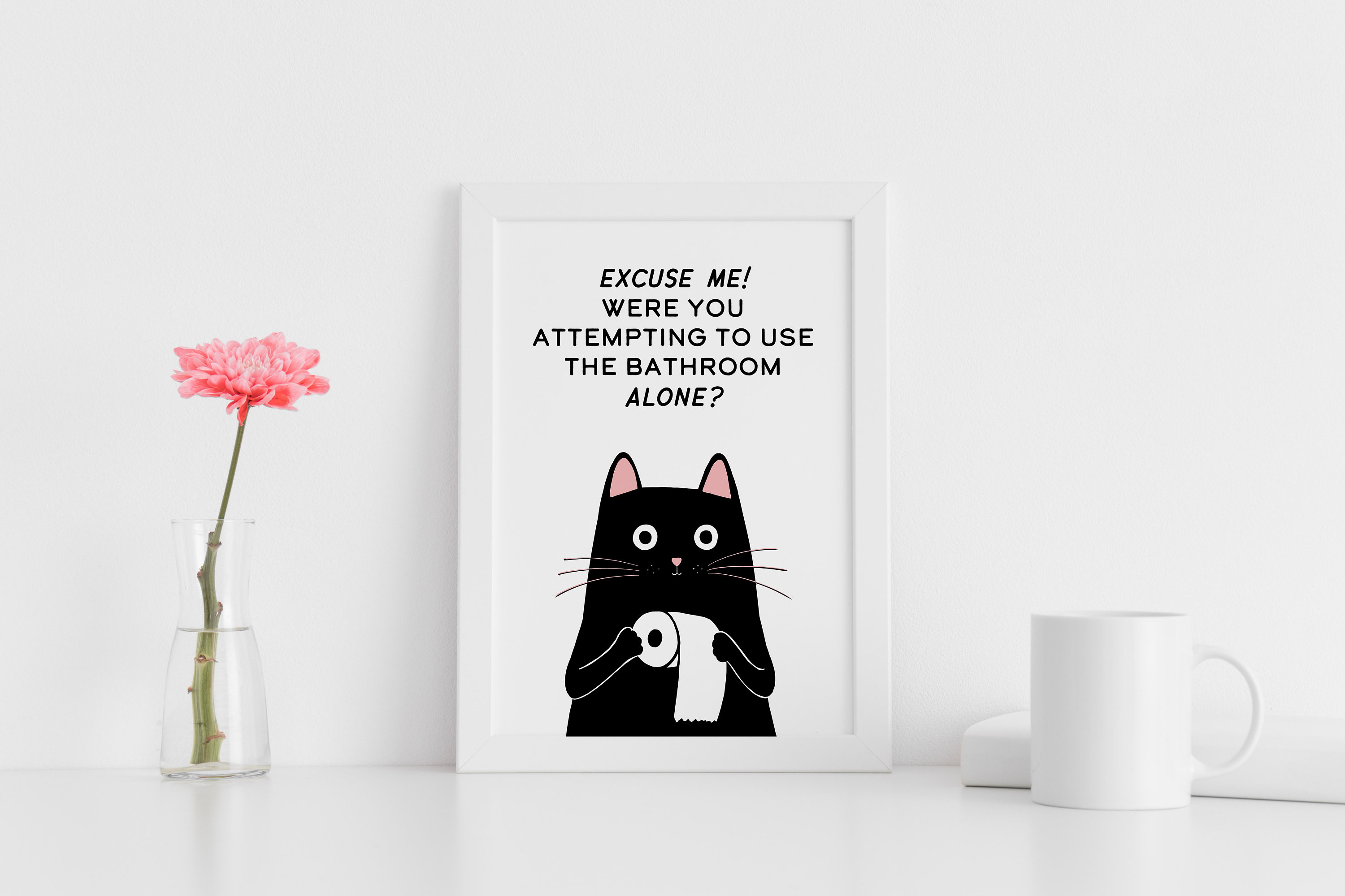 Funny Bathroom Cat Art Print | Toilet Cat Art | Pet Portrait Cat Wall ...