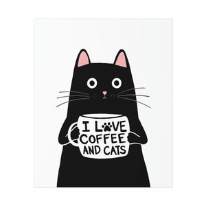 Cat Art Coffee Print I Love Coffee and Cats Mug Pet Portrait Cat Wall ...