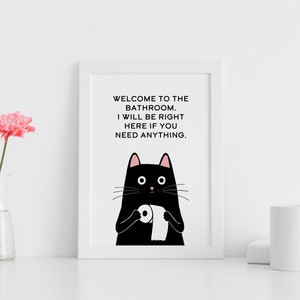 Bathroom Cat Art Print | Welcome to the Bathroom | Pet Portrait Cat ...