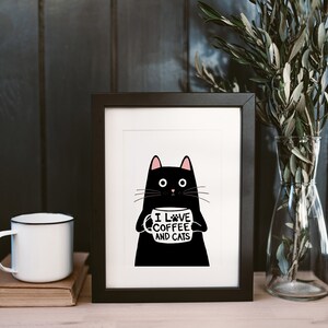 Cat Art Coffee Print | I Love Coffee and Cats Mug | Pet Portrait Cat ...
