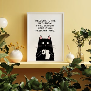 Bathroom Cat Art Print | Welcome to the Bathroom | Pet Portrait Cat ...
