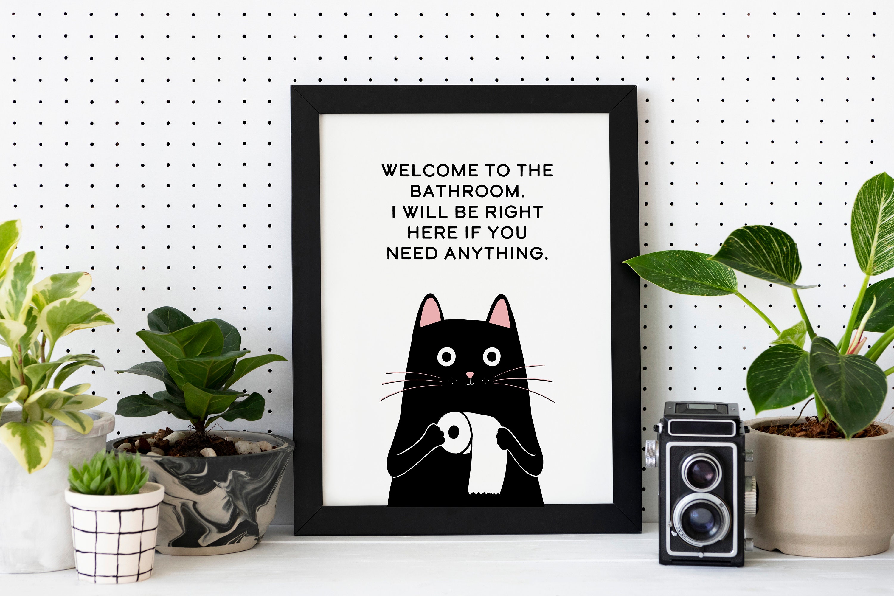 Bathroom Cat Art Print | Welcome to the Bathroom | Pet Portrait Cat ...