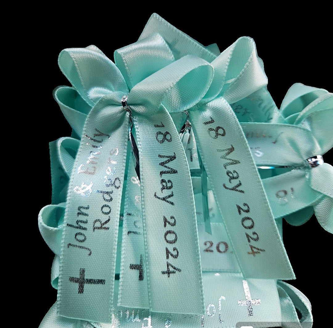 Custom Satin Favor Ribbons: Bowed Religious Milestone Ribbons - Set of ...