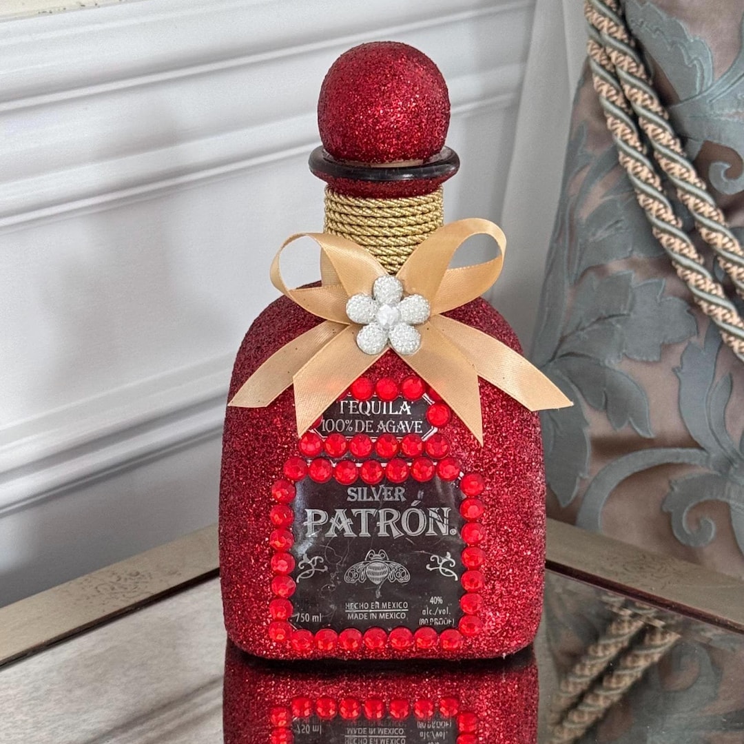 Glittered Decanter Repurposed Patron Tequila Bottle-handcrafted (RED ...