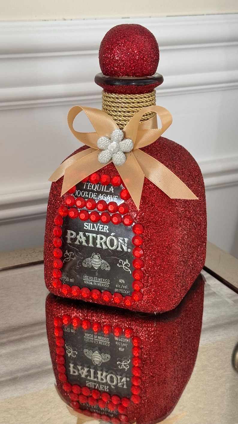 Glittered Decanter Repurposed Patron Tequila Bottle-handcrafted (RED ...