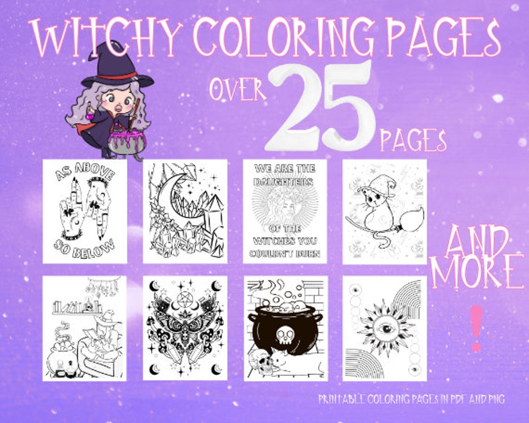 Witchy Printable Coloring Pages | Halloween Coloring Book | Wiccan ...