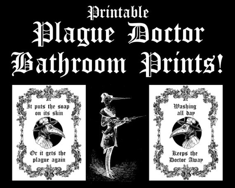 Plague Doctor Bathroom Wall Decor | Digital Print Set | Halloween ...