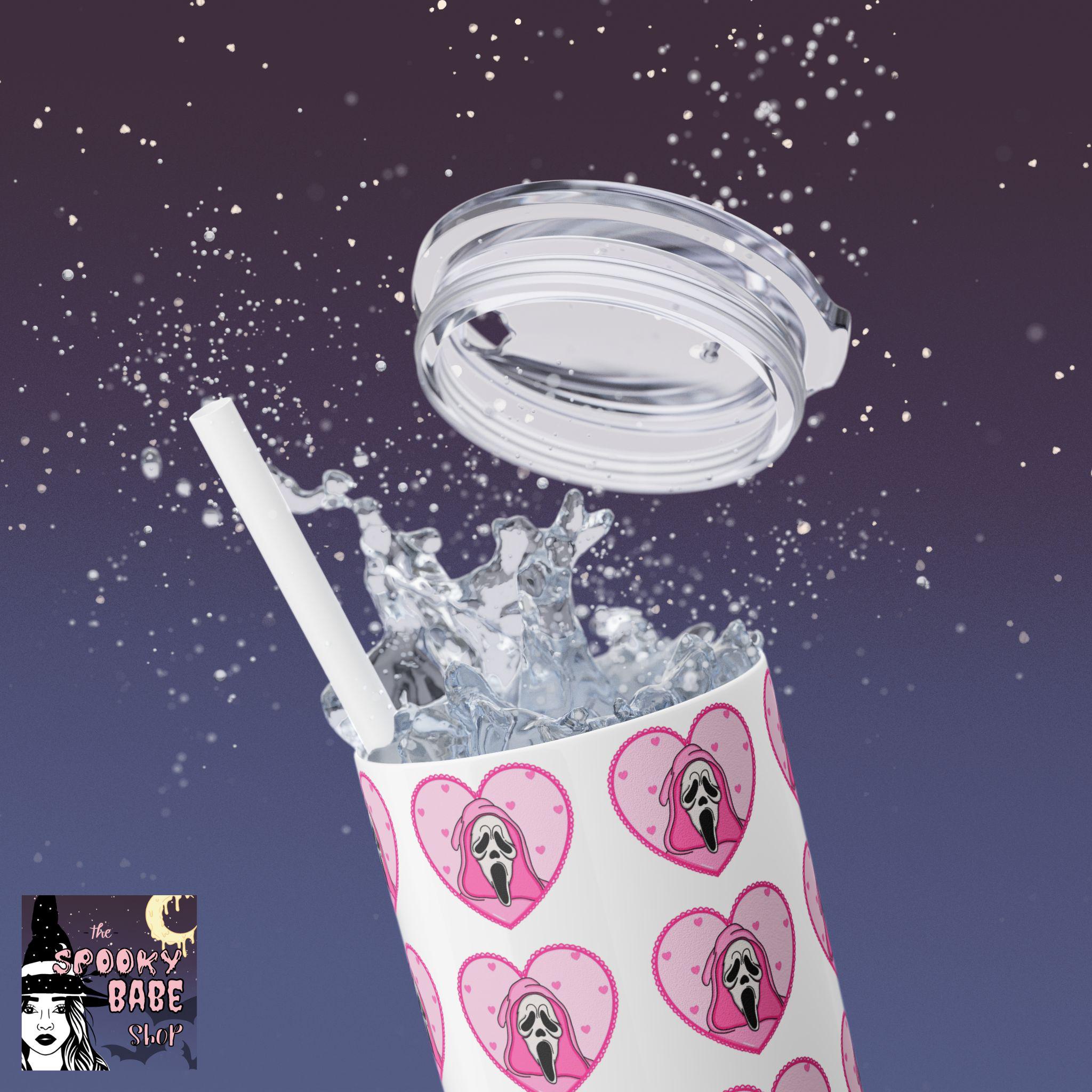 Tumbler Cup, Ghostface Heart Design, Halloween Skinny Tumbler, 20oz Cup ...