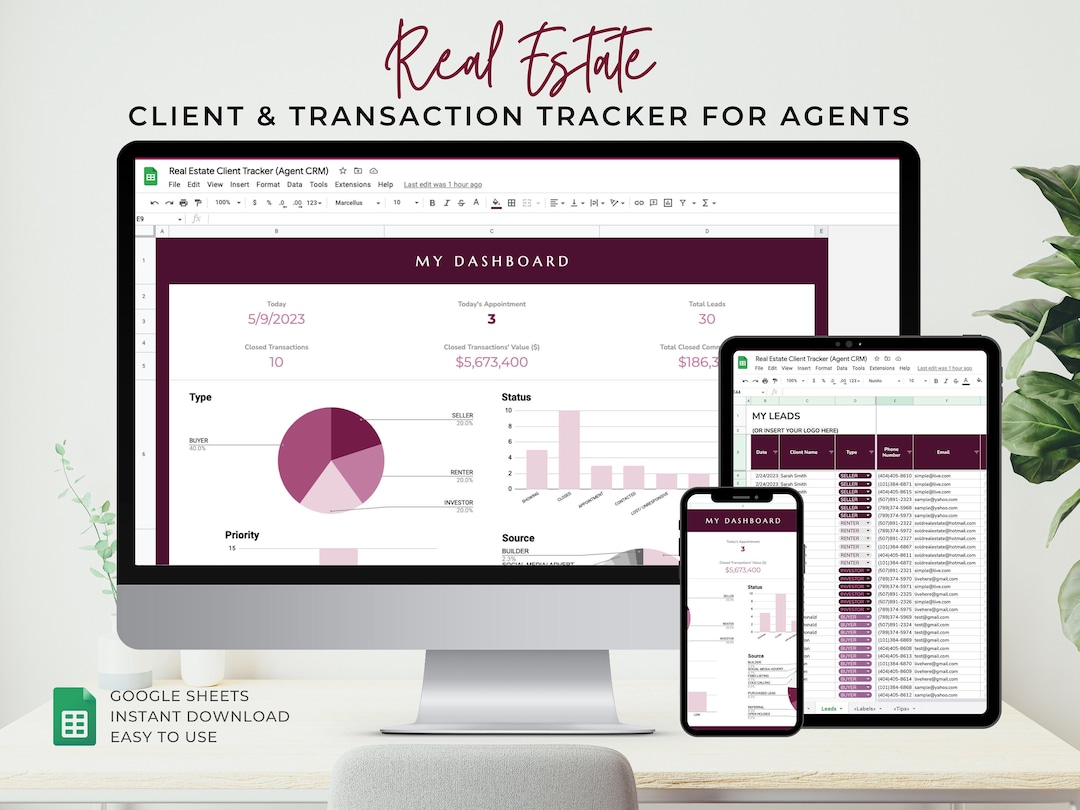 Real Estate Client & Transaction Pipeline Tracker, Google Sheets ...