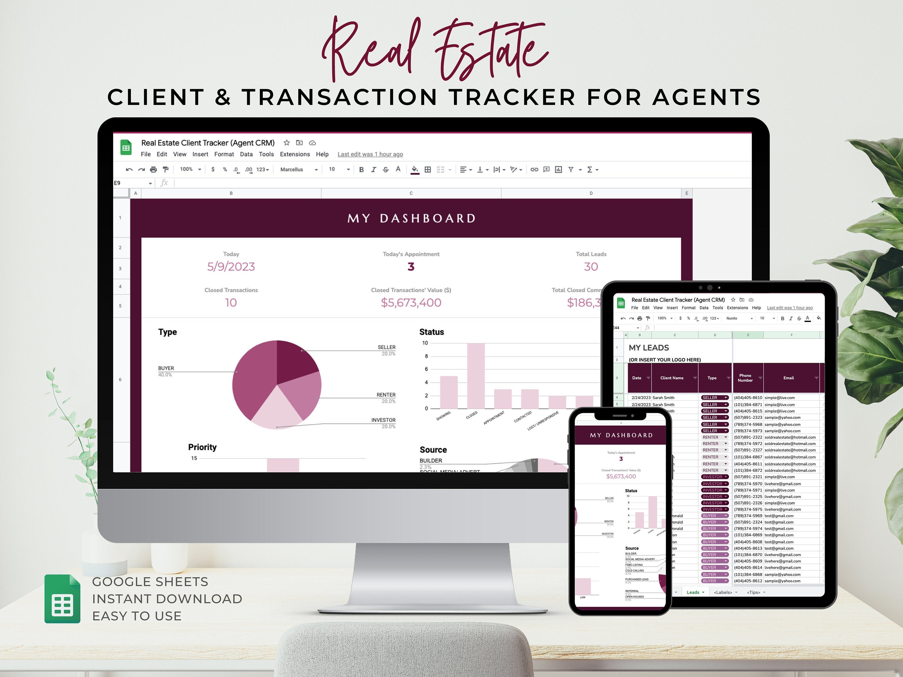 Real Estate Client & Transaction Pipeline Tracker, Google Sheets ...